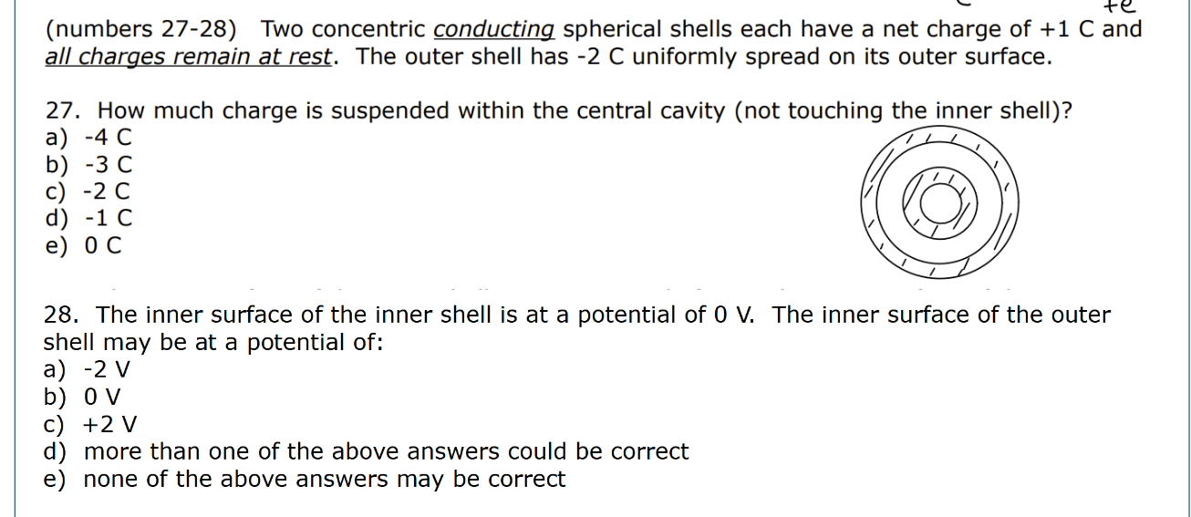 Solved (numbers 27-28) Two concentric conducting spherical | Chegg.com