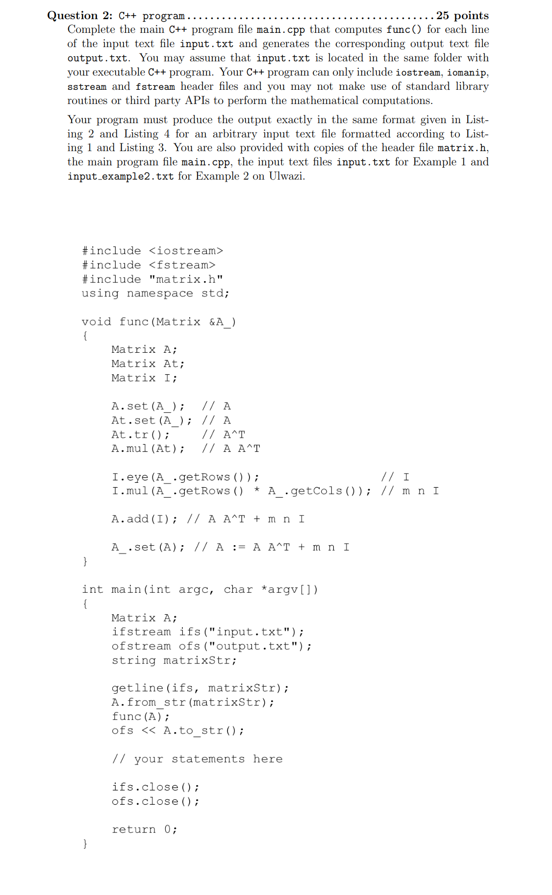 Solved MATRIX.h #ifndef MATRIX H #define MATRIX H #include | Chegg.com