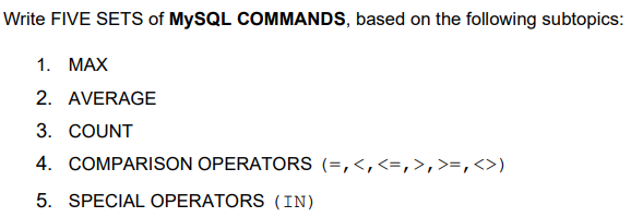 Solved Write FIVE SETS of MySQL COMMANDS, based on the | Chegg.com