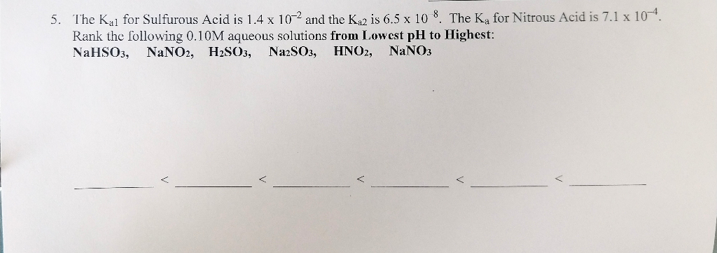 Solved The Ka1 for Sulfurus Acid is 1.4x10^-2 and the Ka2 is | Chegg.com