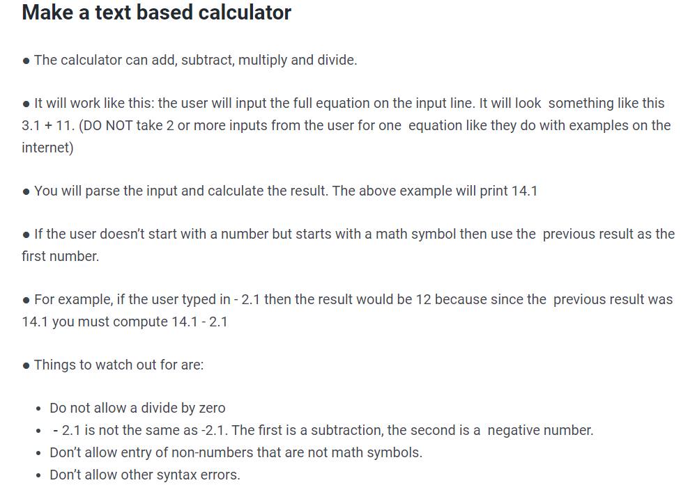 Solved Make a text based calculator . The calculator can | Chegg.com