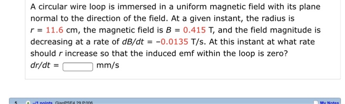 Solved A circular wire loop is immersed in a uniform | Chegg.com