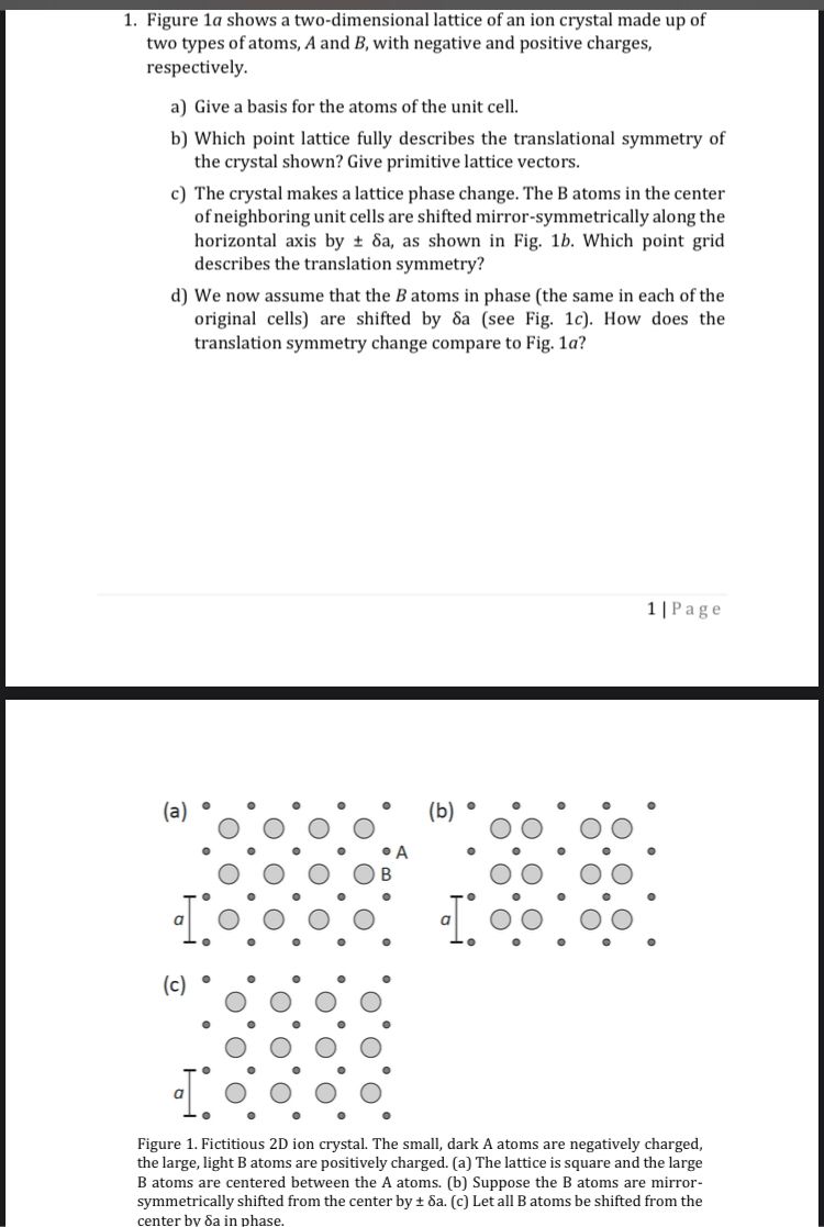 Solved 1. Figure 1a shows a two-dimensional lattice of an | Chegg.com