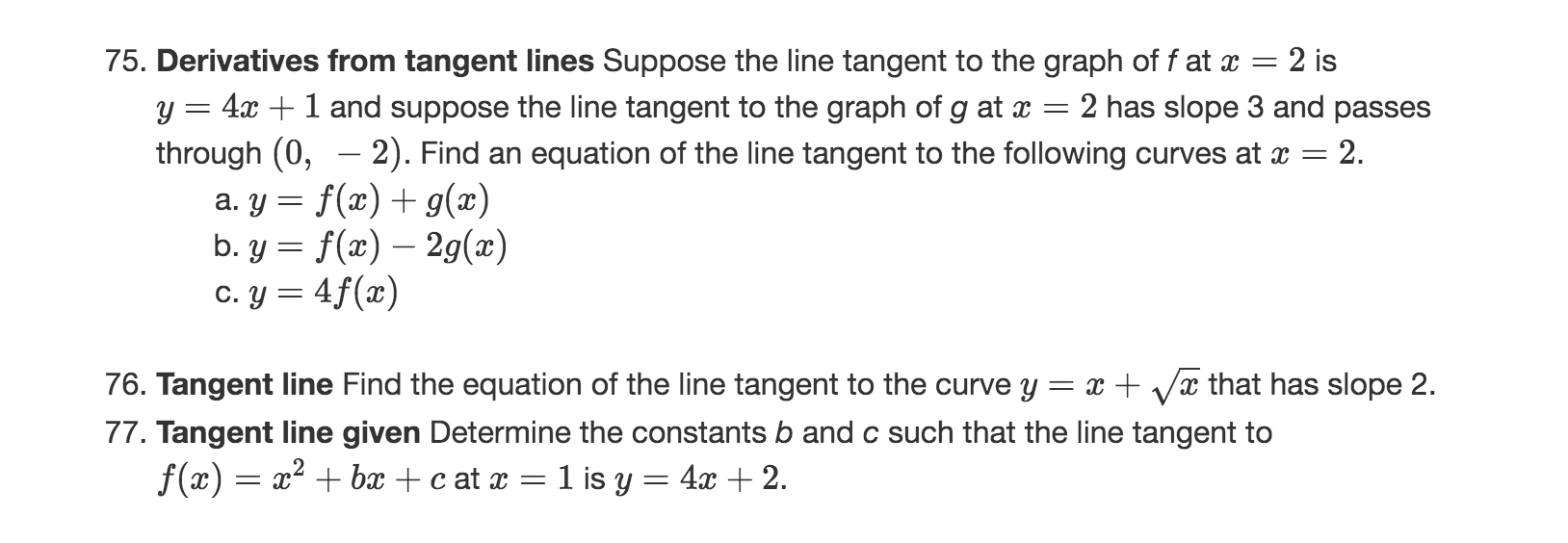 Solved 75. Derivatives from tangent lines Suppose the line | Chegg.com