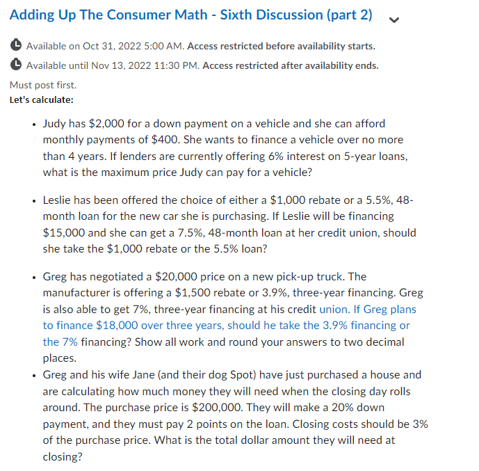 dding Up The Consumer Math - Sixth Discussion (part | Chegg.com