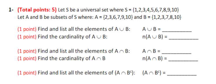 Solved 1- (Total points: 5) Let S be a universal set where | Chegg.com
