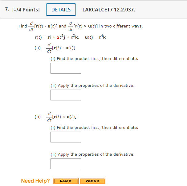 Solved Find dtd[r(t)⋅u(t)] and dtd[r(t)×u(t)] in two | Chegg.com