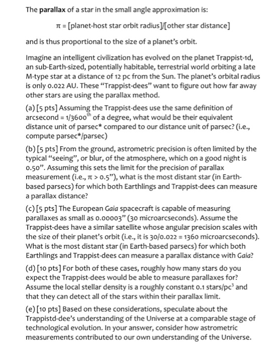 Solved The parallax of a star in the small angle | Chegg.com