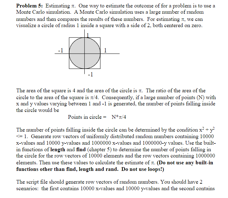 Solved Problem 5: Estimating π. One way to estimate the | Chegg.com