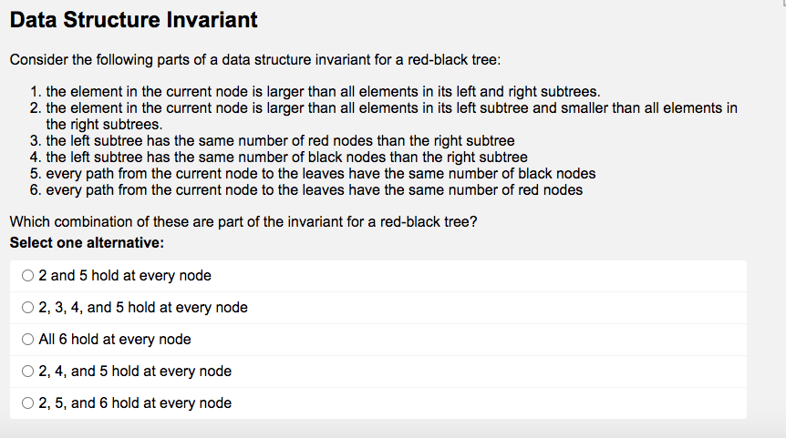 Solved Data Structure Invariant Consider the following parts | Chegg.com