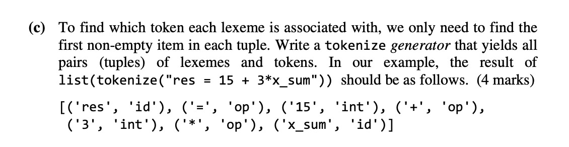 Solved (c) To find which token each lexeme is associated | Chegg.com