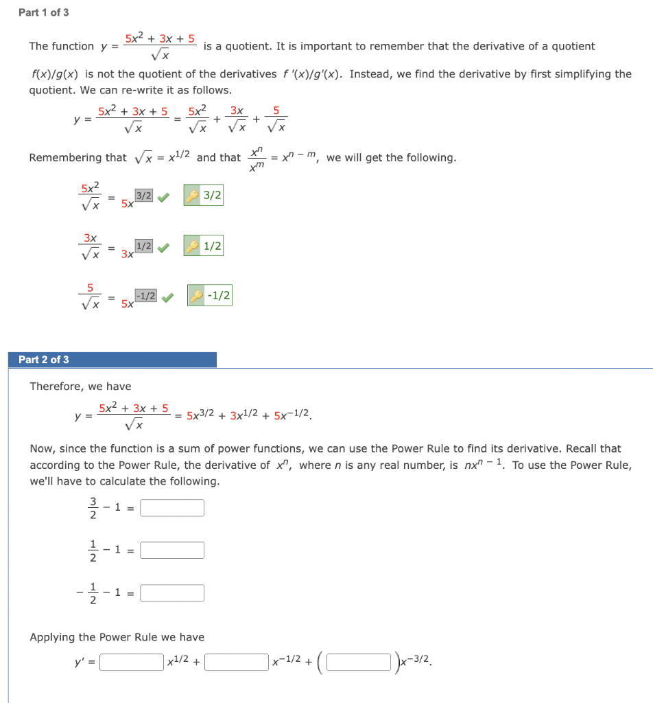 Solved The function y=x5x2+3x+5 is a quotient. It is | Chegg.com