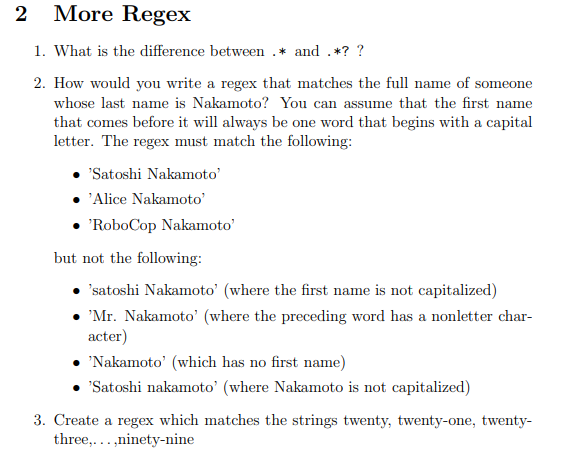 1 Regex Dictionary For this section, I want you to | Chegg.com