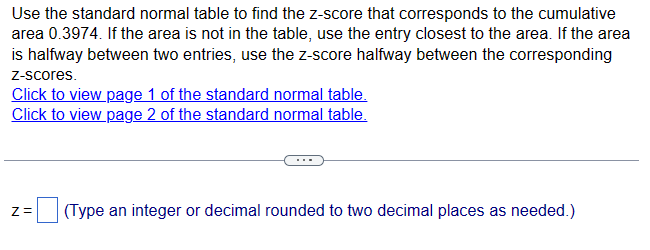Solved Use the standard normal table to find the z-score | Chegg.com