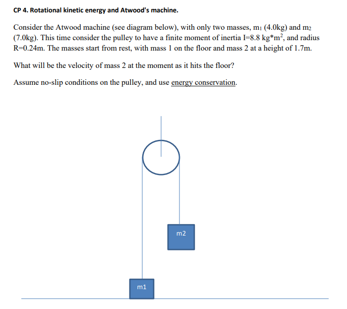 Solved CP 4. Rotational kinetic energy and Atwood's machine. | Chegg.com