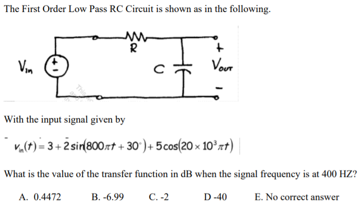 Solved The First Order Low Pass RC Circuit is shown as in | Chegg.com