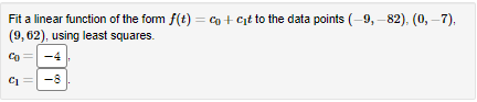 Solved Fit a linear function of the form f(t)=c0+c1t to the | Chegg.com