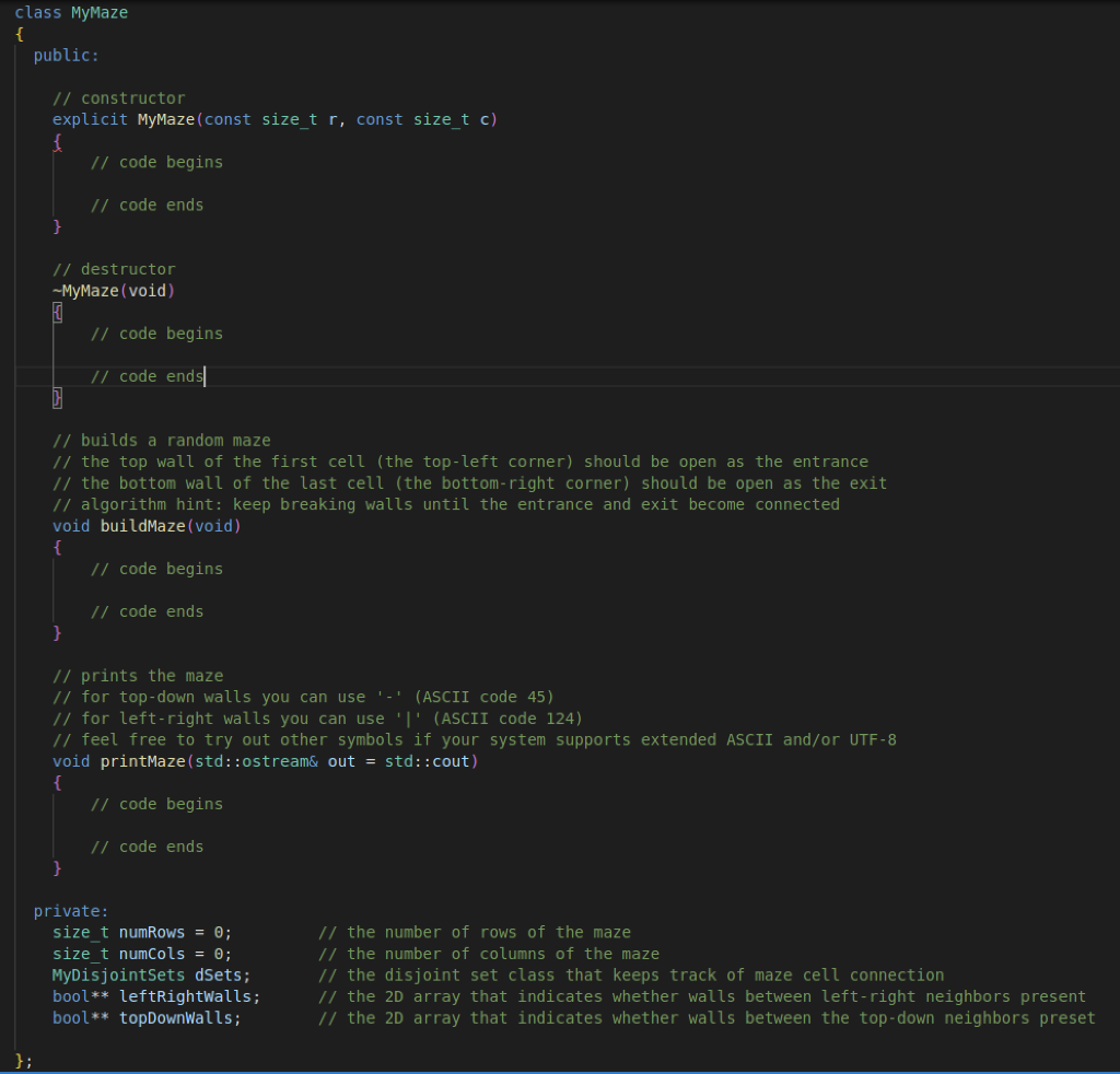 Solved Disjoint Sets and Random Maze Generation in C++ | Chegg.com