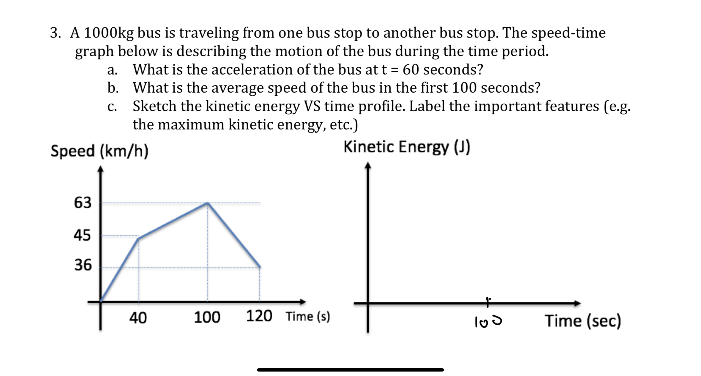 Solved 3. A 1000 kg bus is traveling from one bus stop to | Chegg.com