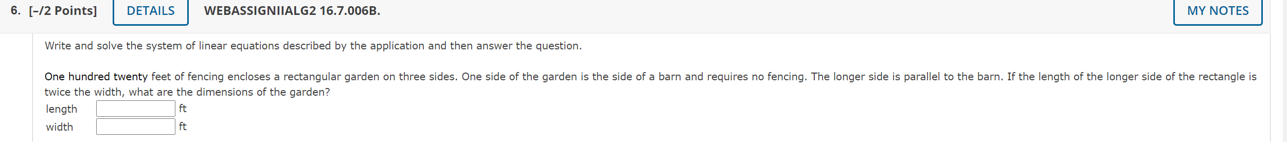 Solved 6. [-/2 Points] DETAILS WEBASSIGNIIALG2 16.7.006B. MY | Chegg.com