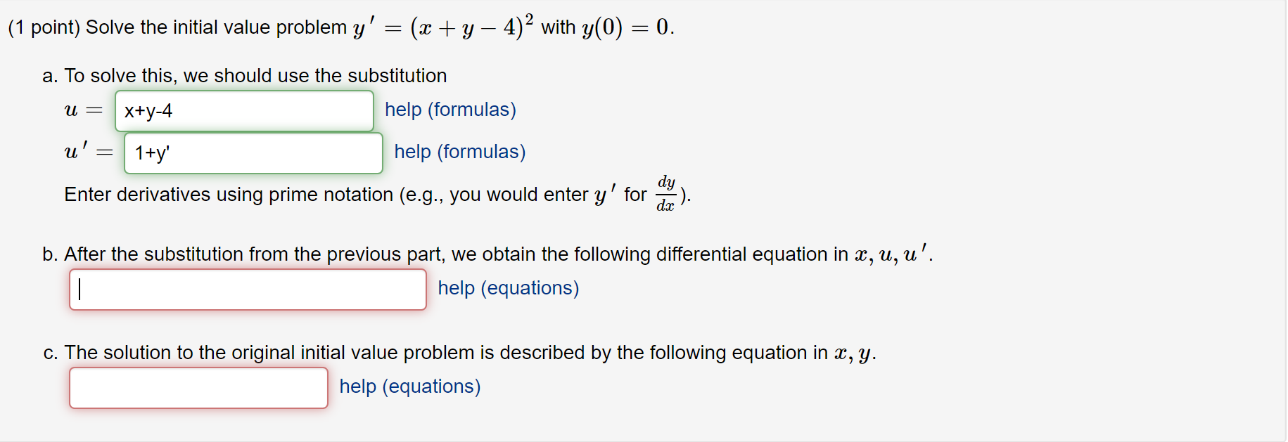 Solved (1 point) Solve the initial value problem y' = (x + y | Chegg.com