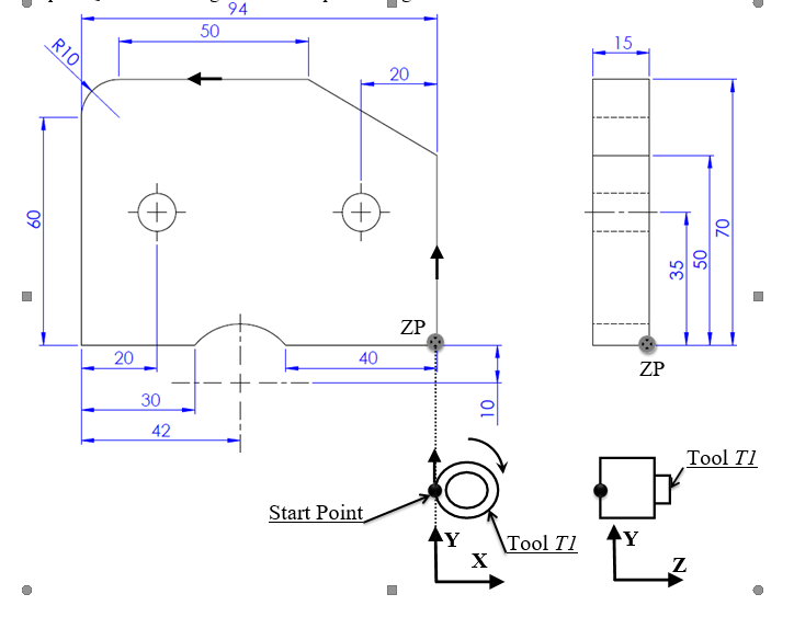 q1. Write a part program to machine the part shown | Chegg.com