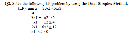 Solved Q2. Solve the following LP problem by using the | Chegg.com
