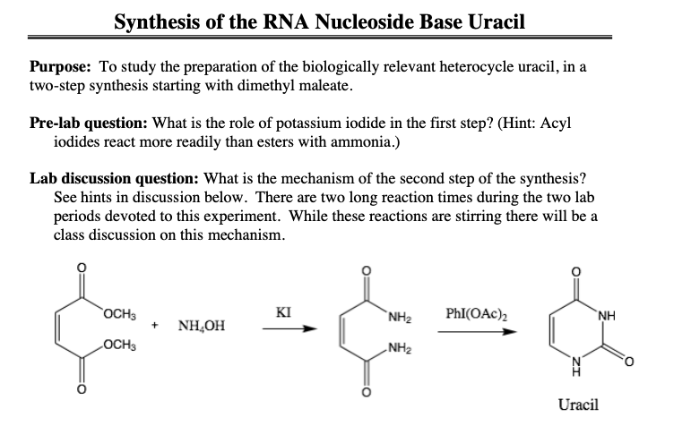 Solved Synthesis of the RNA Nucleoside Base Uracil Purpose: | Chegg.com