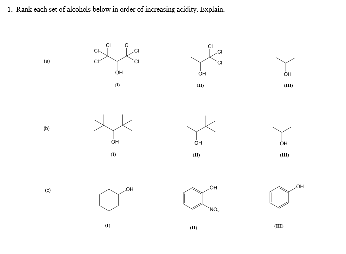 Solved 1. Rank each set of alcohols below in order of | Chegg.com