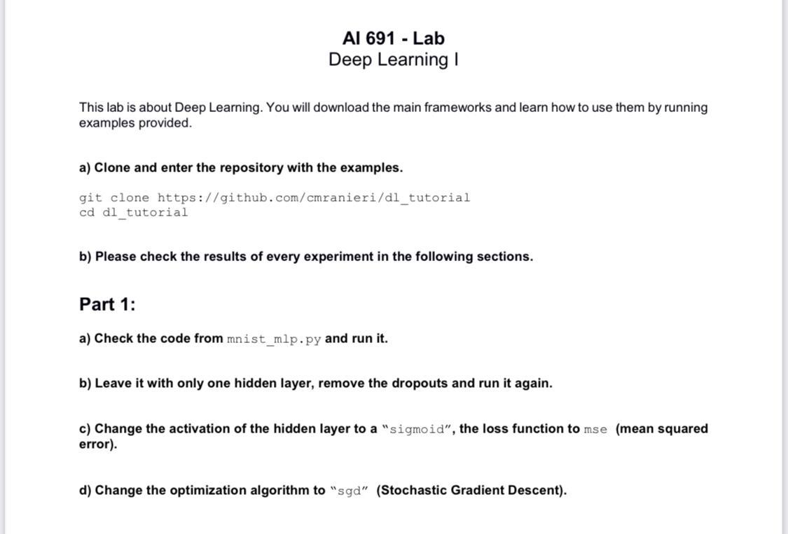 This lab is about Deep Learning. You will download | Chegg.com