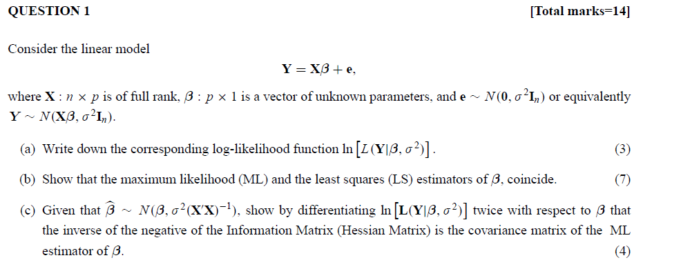 Solved Consider the linear model Y=Xβ+e, where X:n×p is of | Chegg.com