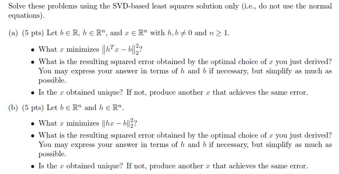 Solved Solve these problems using the SVD-based least | Chegg.com