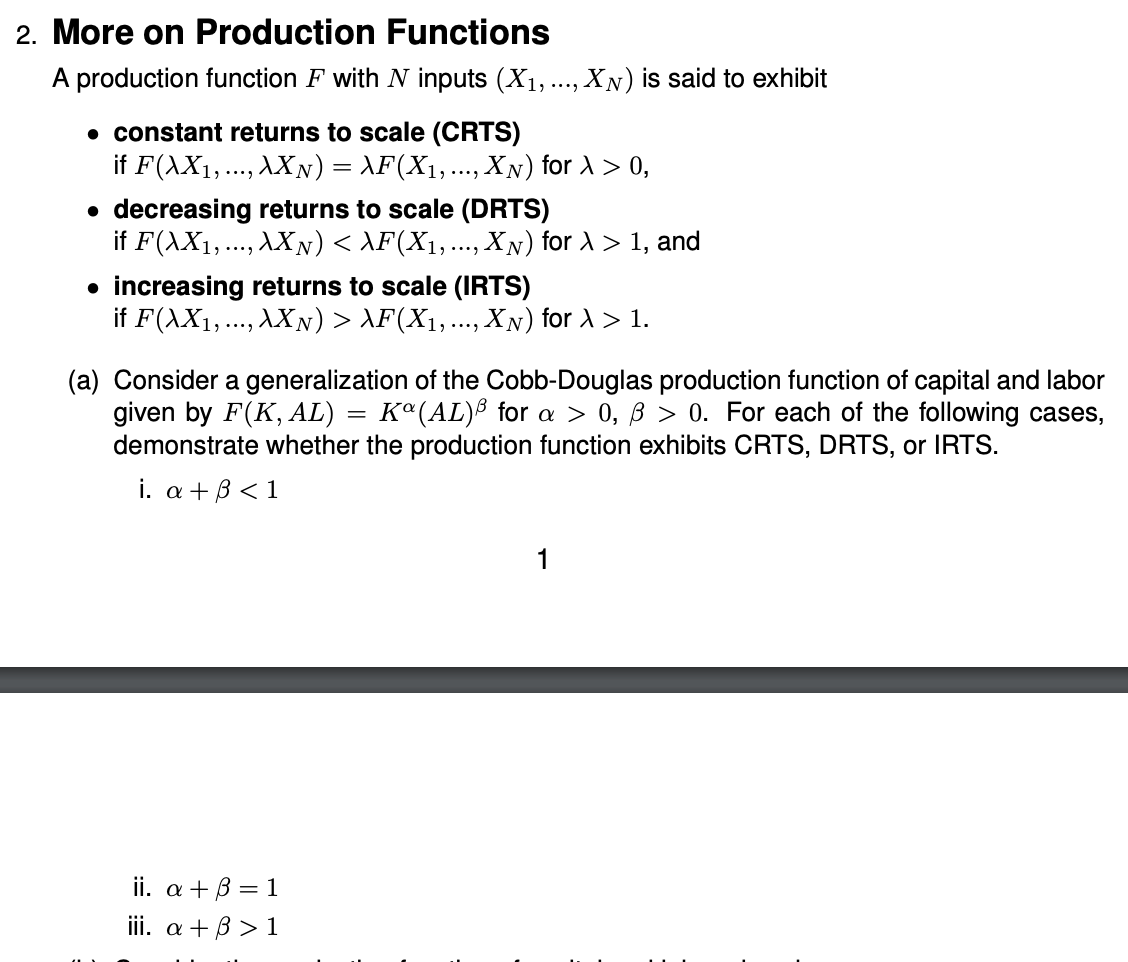 Solved 2. More on Production Functions A production function | Chegg.com