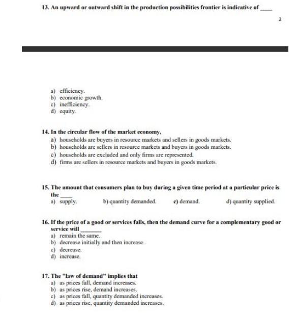 Solved 13. An upward or outward shift in the production | Chegg.com