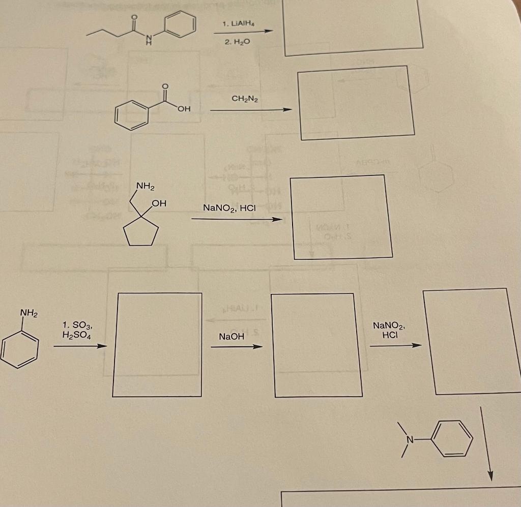 Solved 2. H2O LAlH4 CH2 N2 NaNO2,HCl \begin{tabular}{l} 1. | Chegg.com