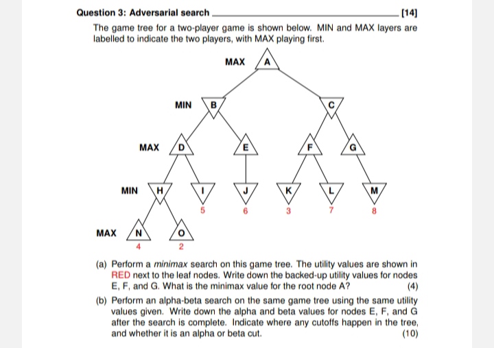 Solved Question 3: Adversarial searchThe game tree for a | Chegg.com