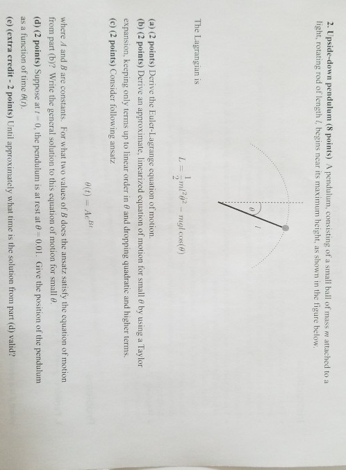 Solved 2. Upside-down pendulum (8 points) A pendulum, | Chegg.com