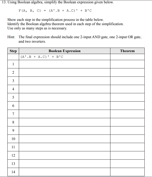 Solved 13. Using Boolean algebra, simplify the Boolean | Chegg.com