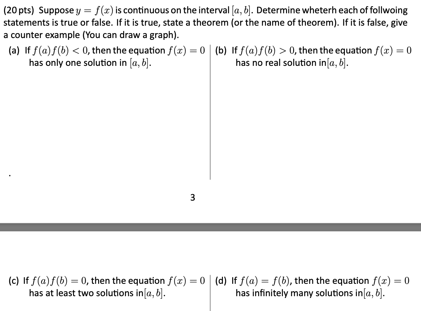 Solved (20 pts) Suppose y=f(x) is continuous on the interval | Chegg.com