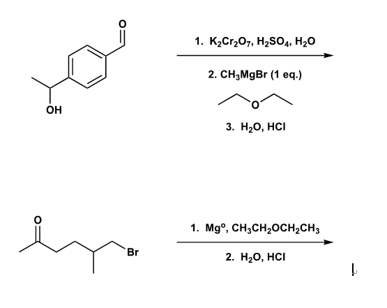 Solved 1. K2Cr2O7, H2SO4, H20 2. CH3MgBr (1 eq.) OH 3. H2O, | Chegg.com