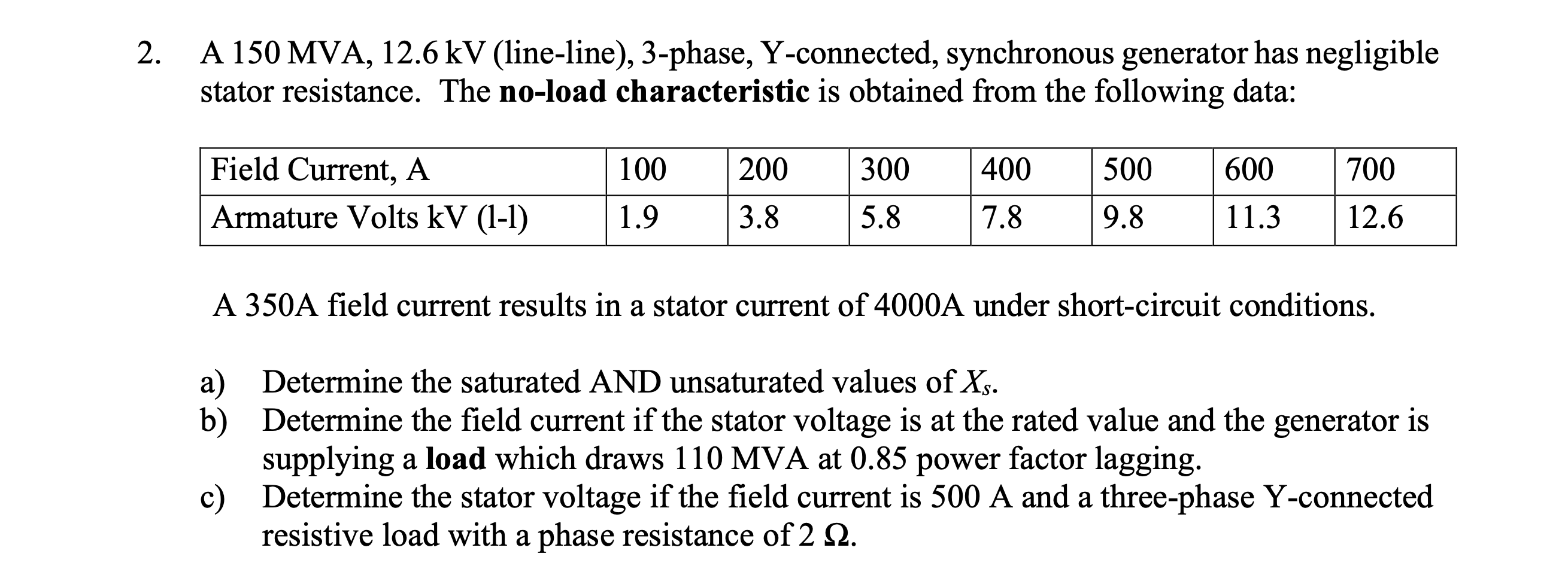Solved A 150 MVA, 12.6 kV (line-line), 3-phase, Y-connected, | Chegg.com