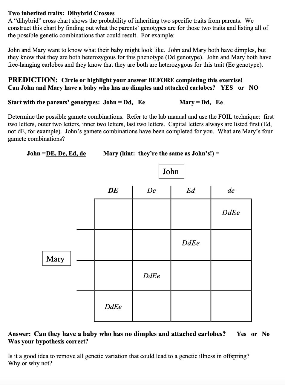 Solved Two inherited traits: Dihybrid Crosses A dihybrid” | Chegg.com