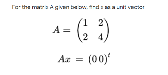 Solved For the matrix A given below, find x as a unit vector | Chegg.com