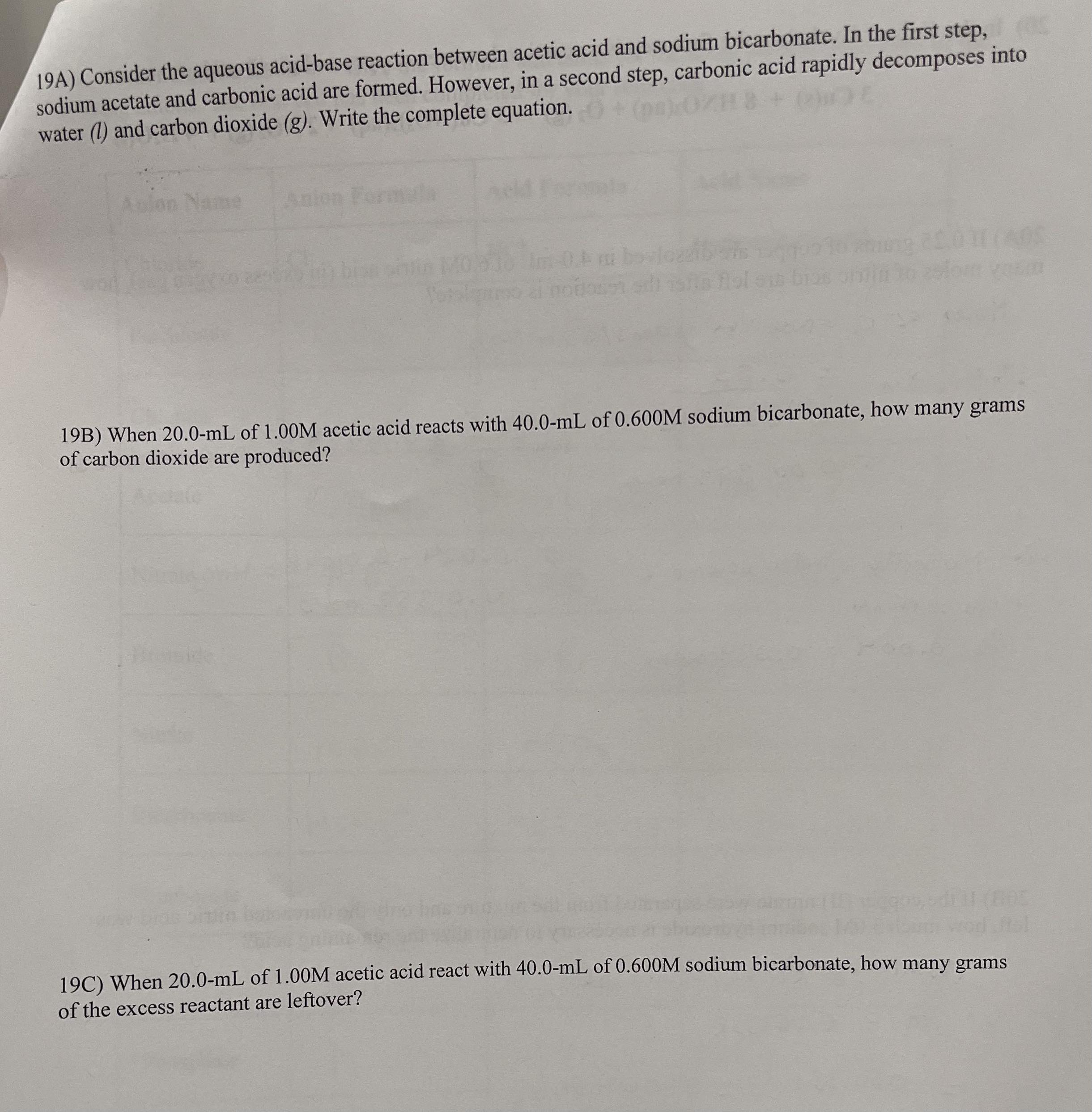 Solved 19A) Consider the aqueous acid-base reaction between | Chegg.com