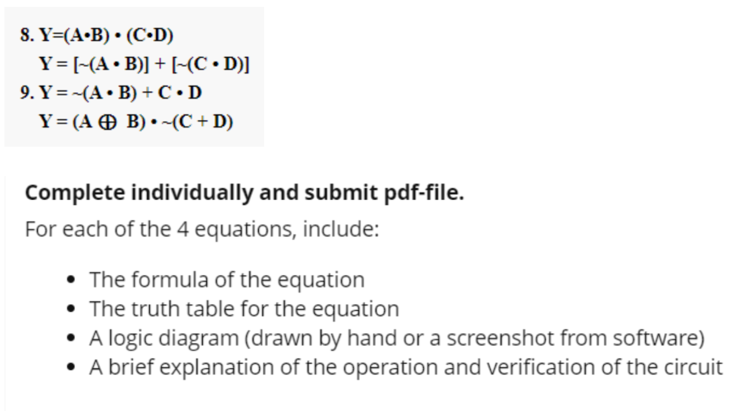 Solved 8. Y=(A.B). (C•D) Y=[-(A. B)] + [-( CD)] 9. Y=-(AB) + | Chegg.com