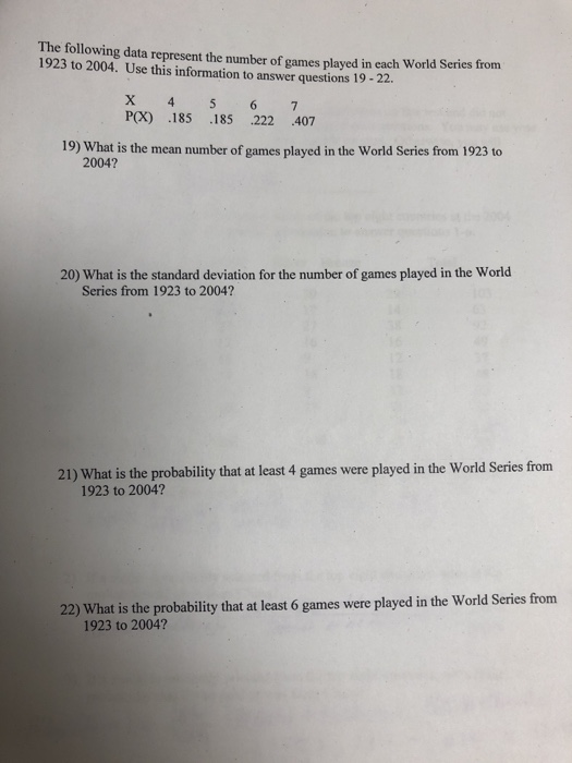 Solved The following data represent the number of games | Chegg.com