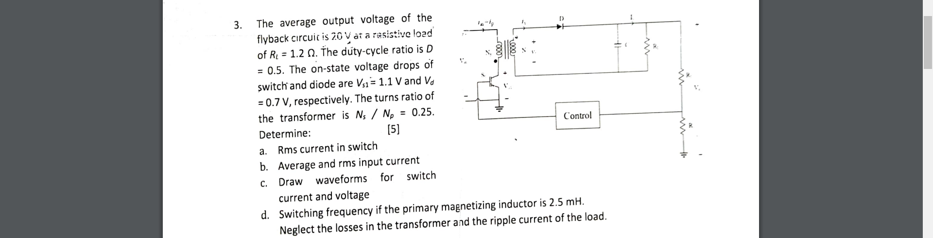 Solved The average output voltage of theflyback circuic is | Chegg.com