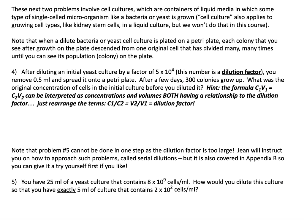 Solved These next two problems involve cell cultures, which | Chegg.com