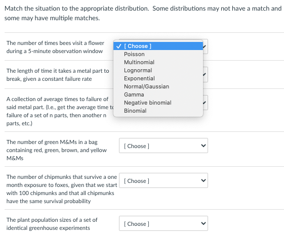 Solved Match the situation to the appropriate distribution. | Chegg.com