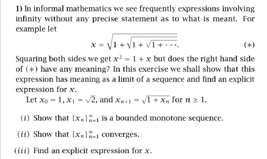 Solved 1) In informal mathematics we see frequently | Chegg.com